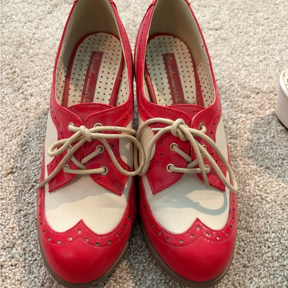 Bait | Shoes | Red And Cream Womens Oxford Bait Footwear Heels | Poshmark